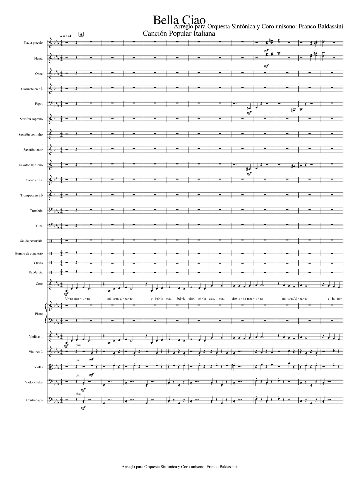 Bella Ciao (arr. Franco Baldassini Music) by Danny Radermacher Sheet ...