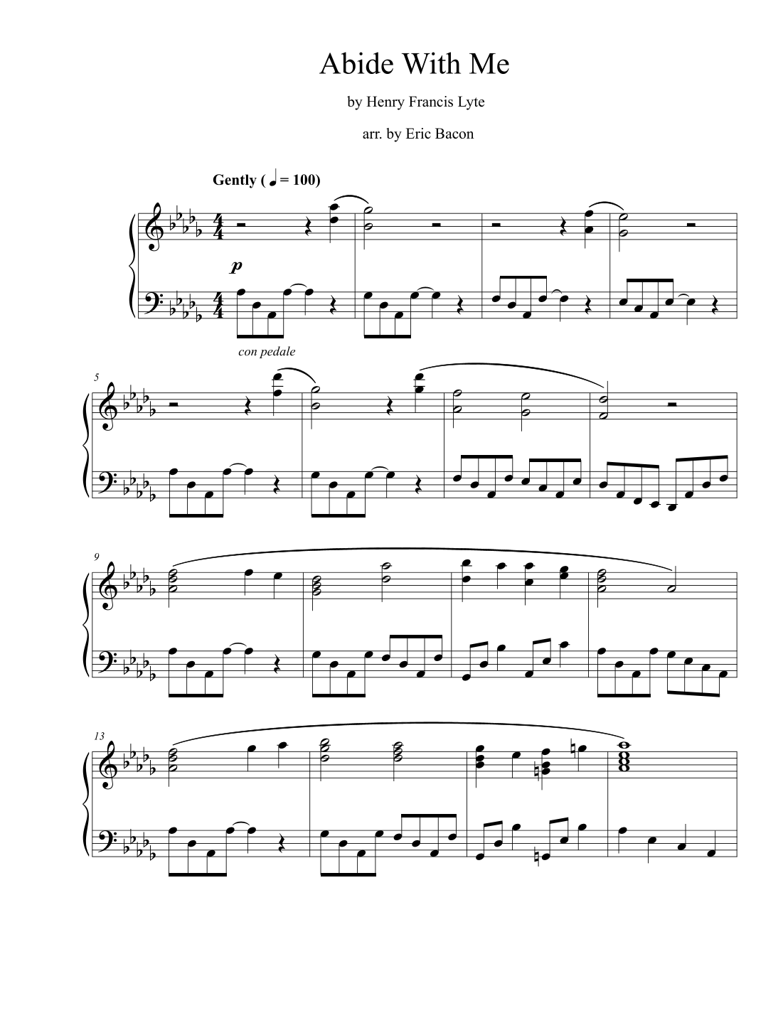 Abide With Me (arr. Eric Bacon) by Henry Francis Lyte Sheet Music for ...