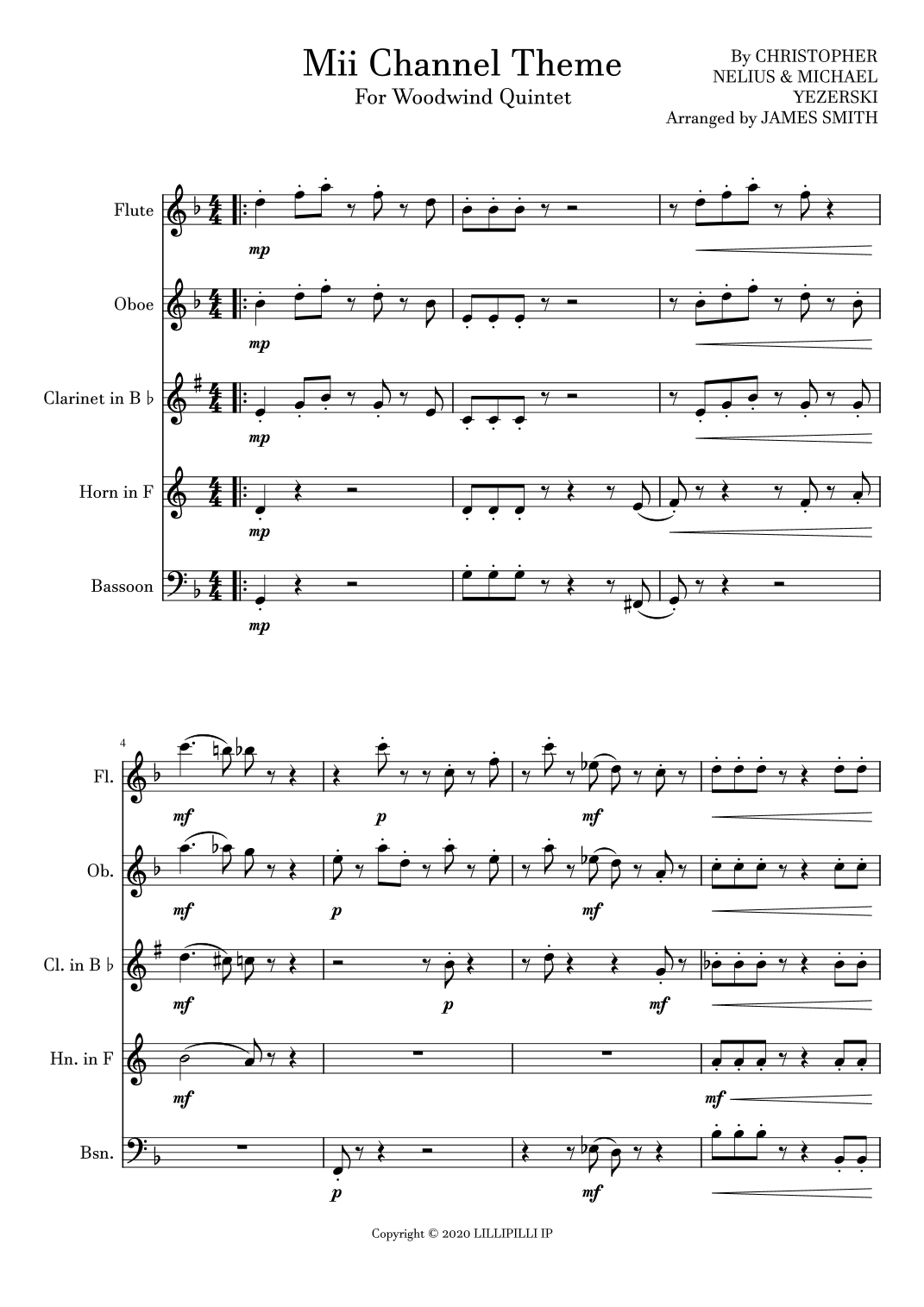 Mii Channel Theme (arr. James Smith) by Christopher Nelius Sheet Music ...