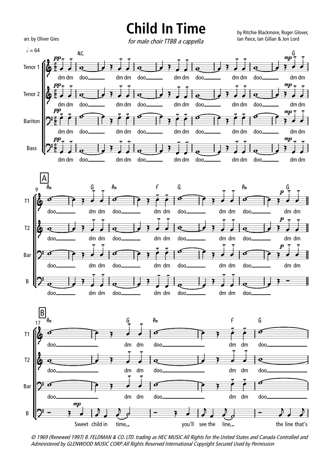 Child In Time (arr. Oliver Gies by Deep Purple Sheet Music for TTBB ...