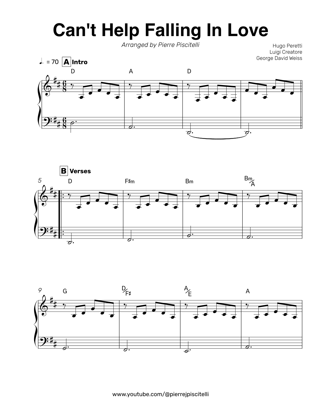 Can't Help Falling In Love (arr. Pierre Piscitelli) by Elvis Presley ...