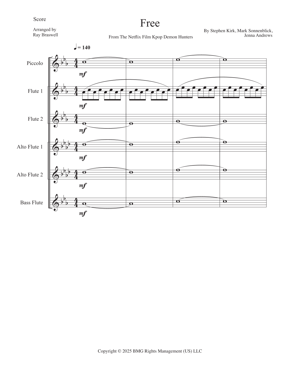 Free (arr. Ray Braswell) by Jenna Andrews Sheet Music for Woodwind ...