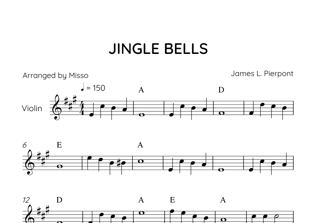 Jingle Bells - Violin in A Major - Beginner With Chords (arr. MissoRB ...