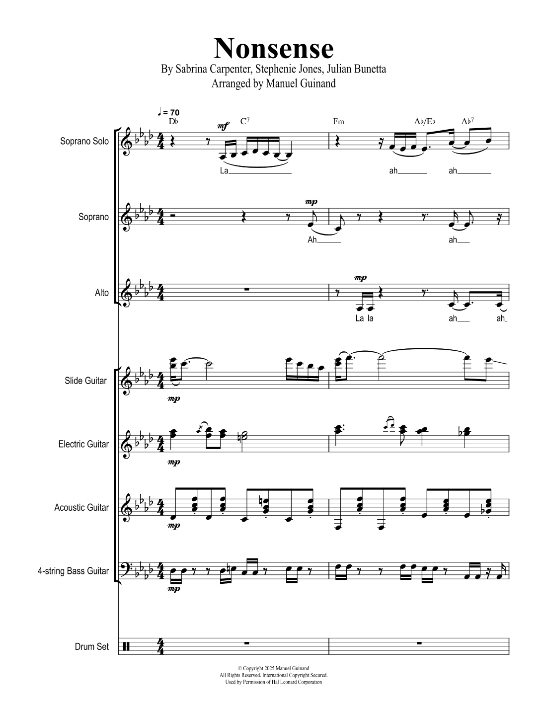 Nonsense (arr. Manuel Guinand) by Sabrina Carpenter Sheet Music for ...