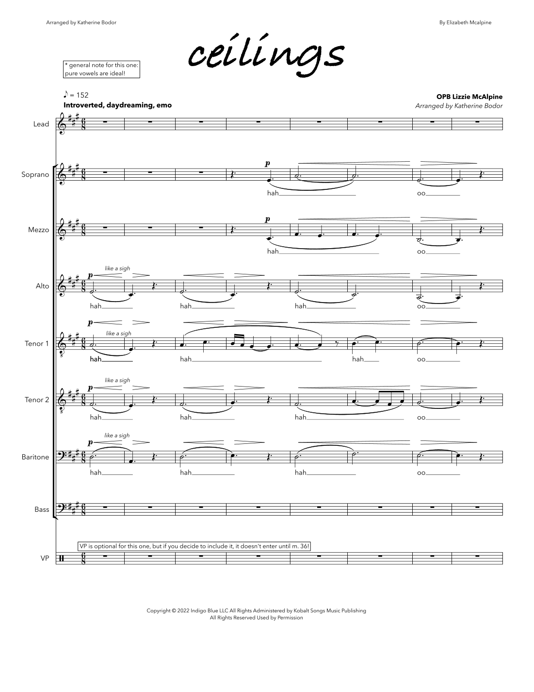 Ceilings (arr. Katherine Bodor) by Elizabeth Mcalpine Sheet Music for ...