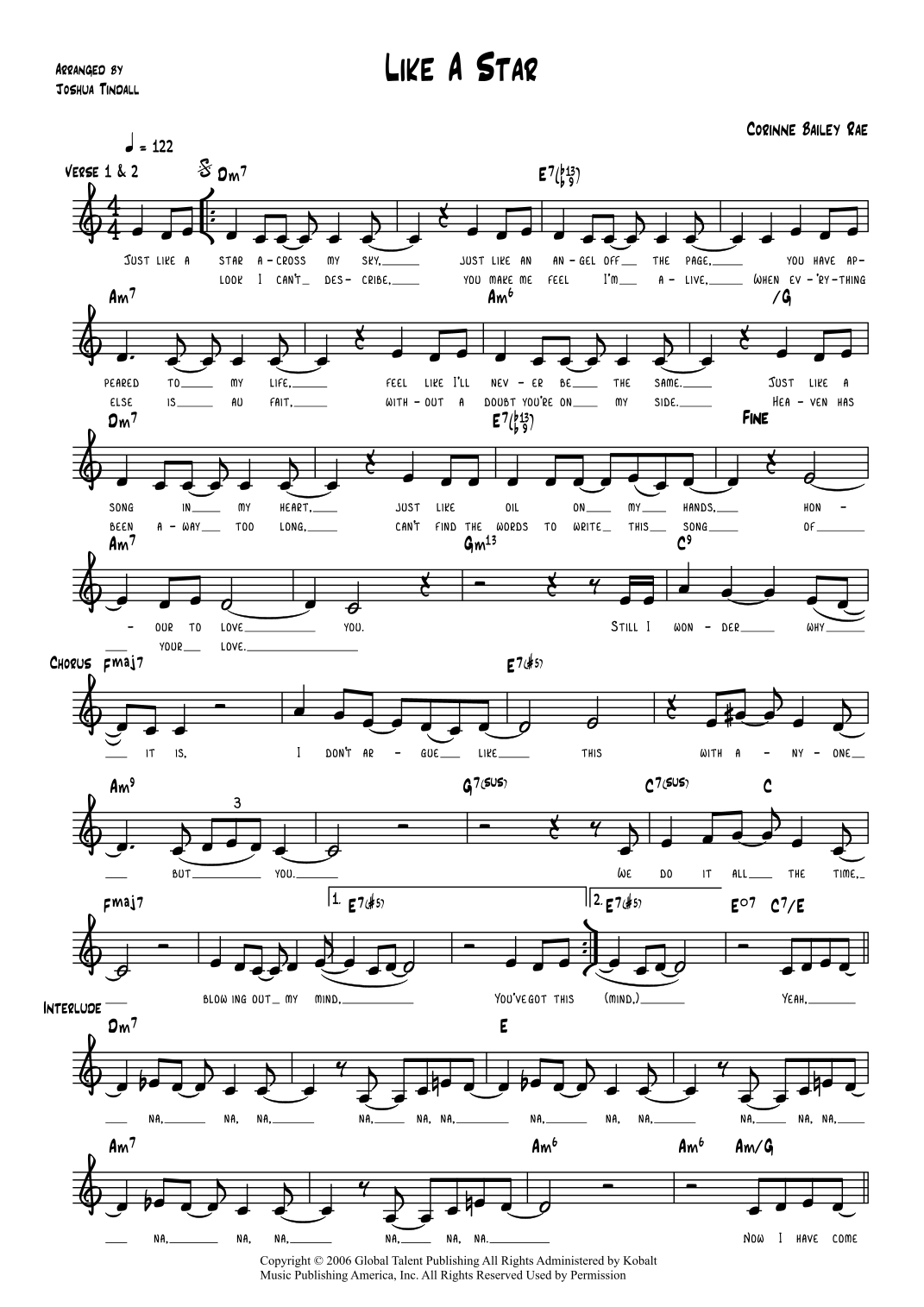 Like A Star (arr. Joshua Tindall) von Corinne Bailey Rae Noten zum Leadsheet / Fake Book bei ...