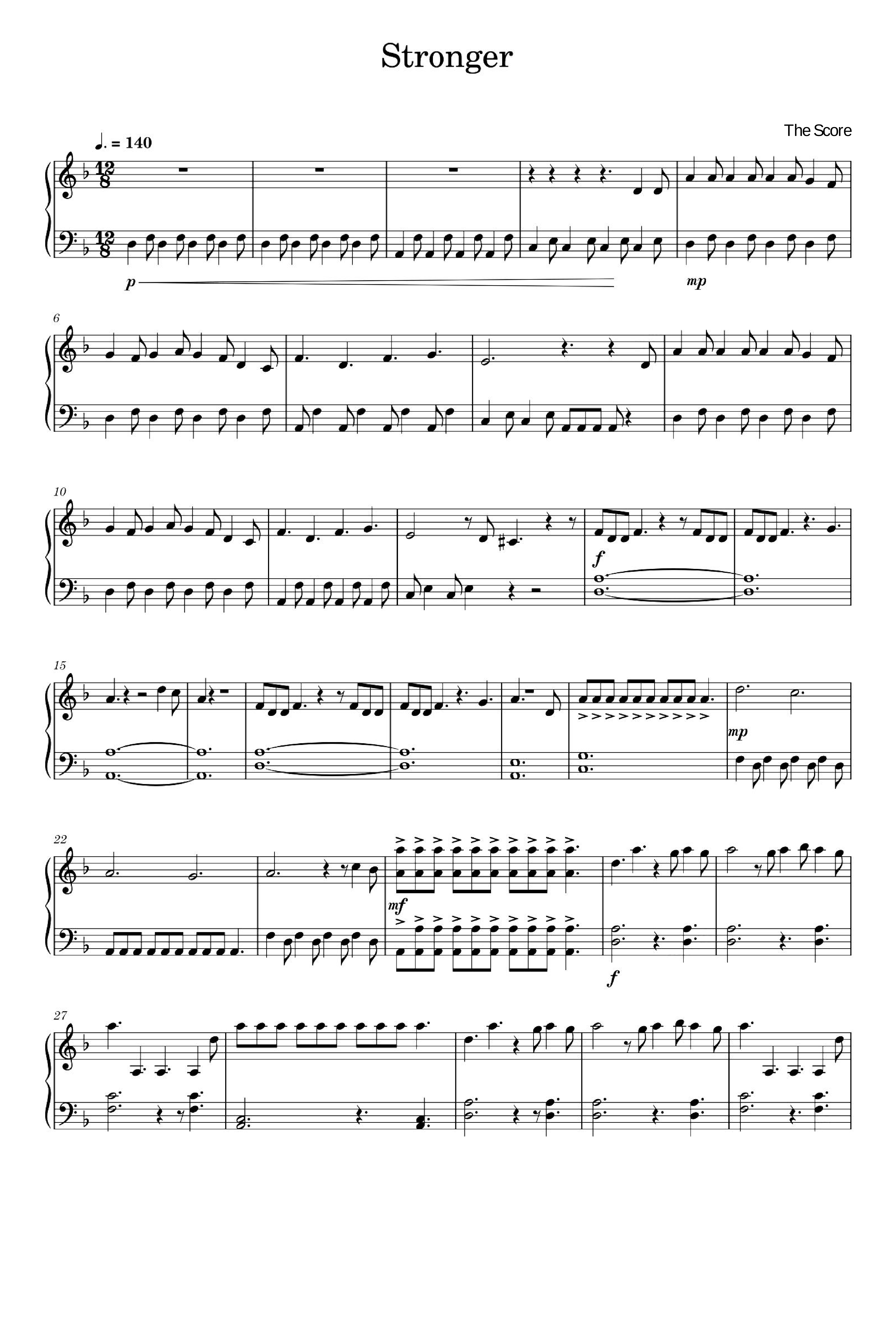 Stronger (arr. The Score) by The Score Sheet Music for Piano Solo at ...