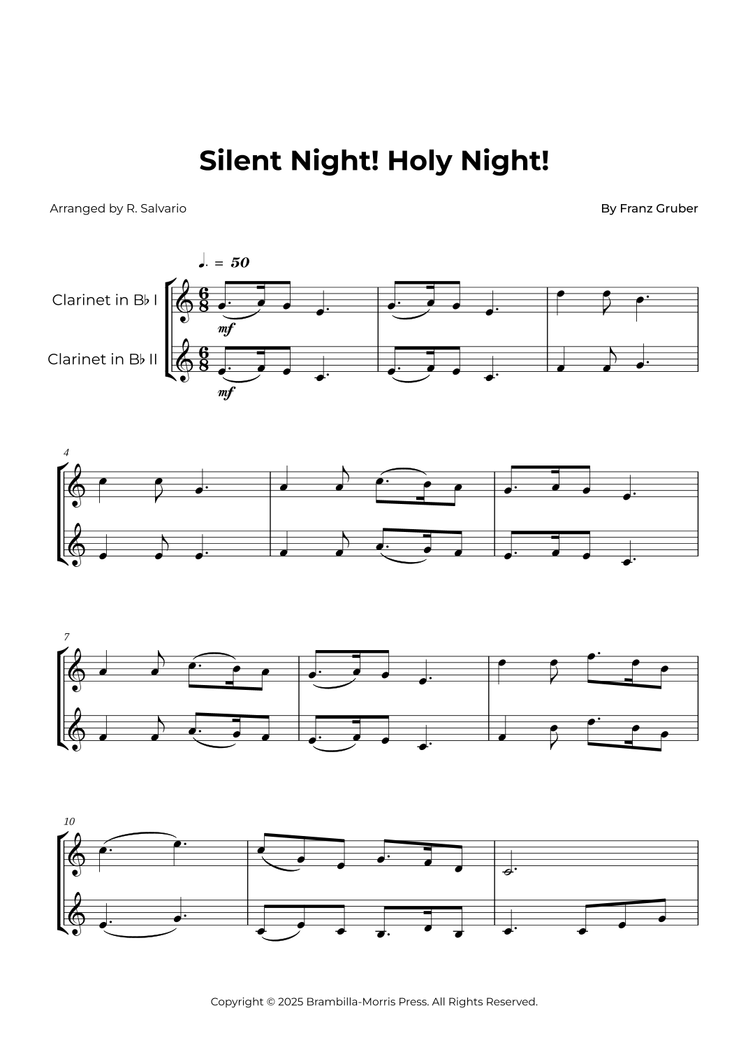 Silent Night! Holy Night! - Clarinet Duet by Franz Gruber Sheet Music ...