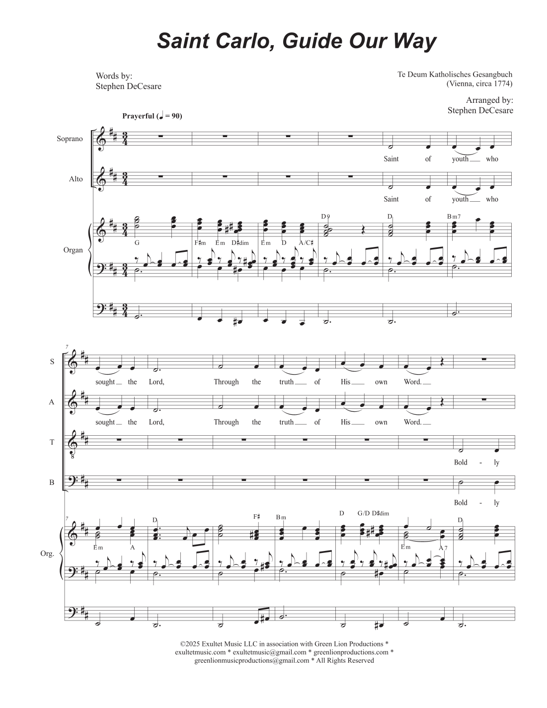 Saint Carlo, Guide Our Way (SATB) by Stephen DeCesare Sheet Music for ...