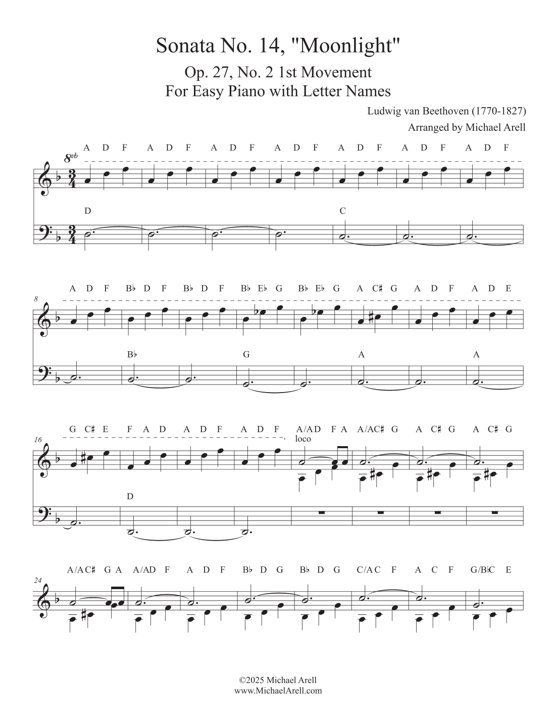 Beethoven's Moonlight Sonata, Op. 27, No. 2, 1st Movement for Easy ...