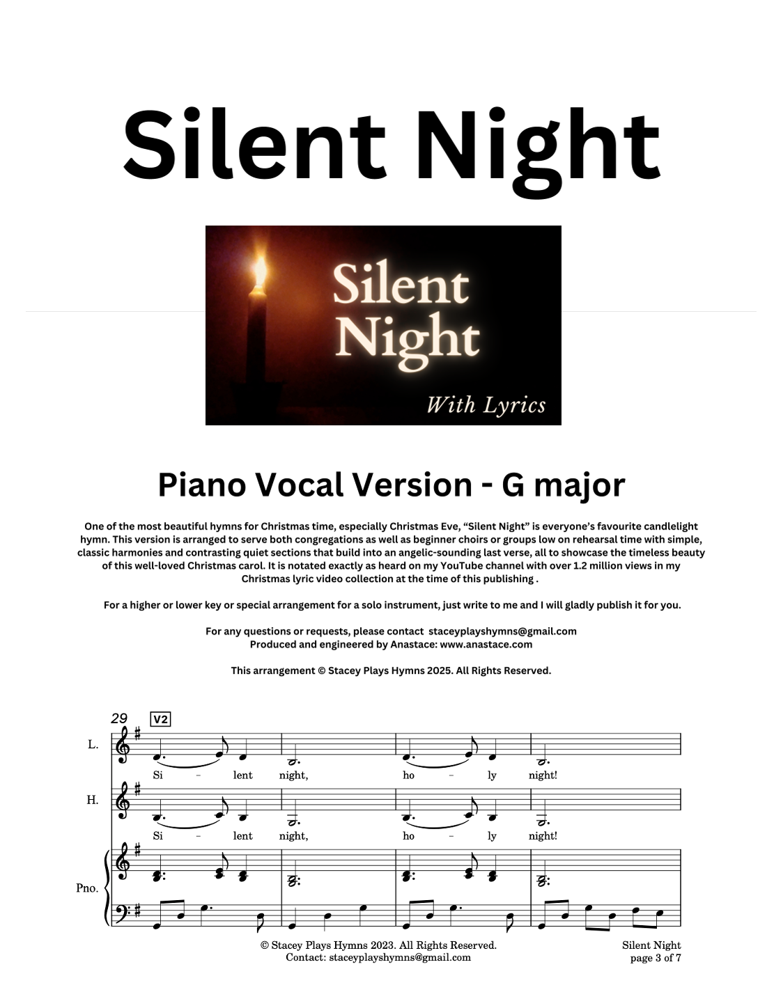 Silent Night - Christmas Eve Candlelight Hymn (arr. Anastace) by Stacey ...