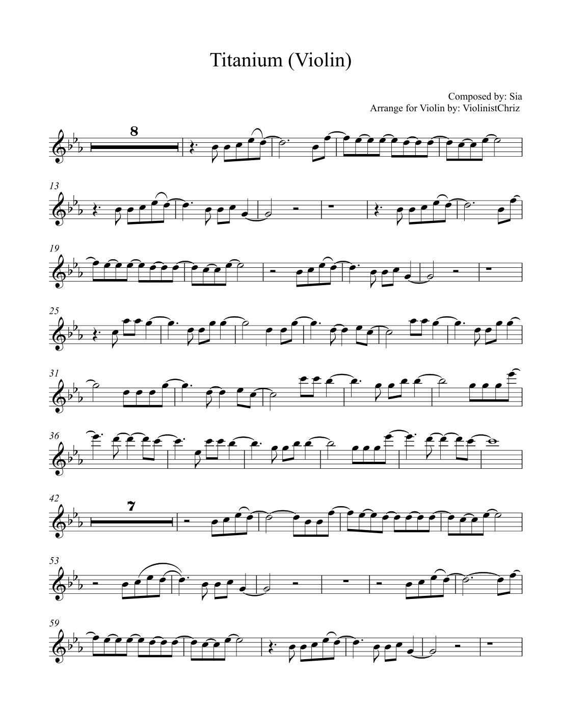 Titanium (Violin) (arr. MuzikeroChriz) Sheet Music | Sia | Violin Solo