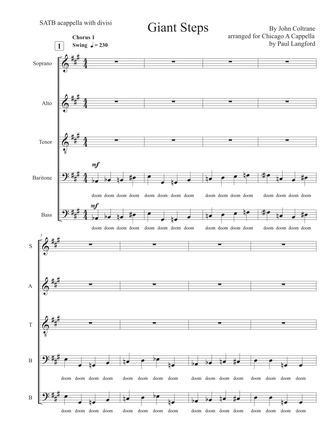 Giant Steps (arr. Paul Langford) by John Coltrane Sheet Music for SATB ...