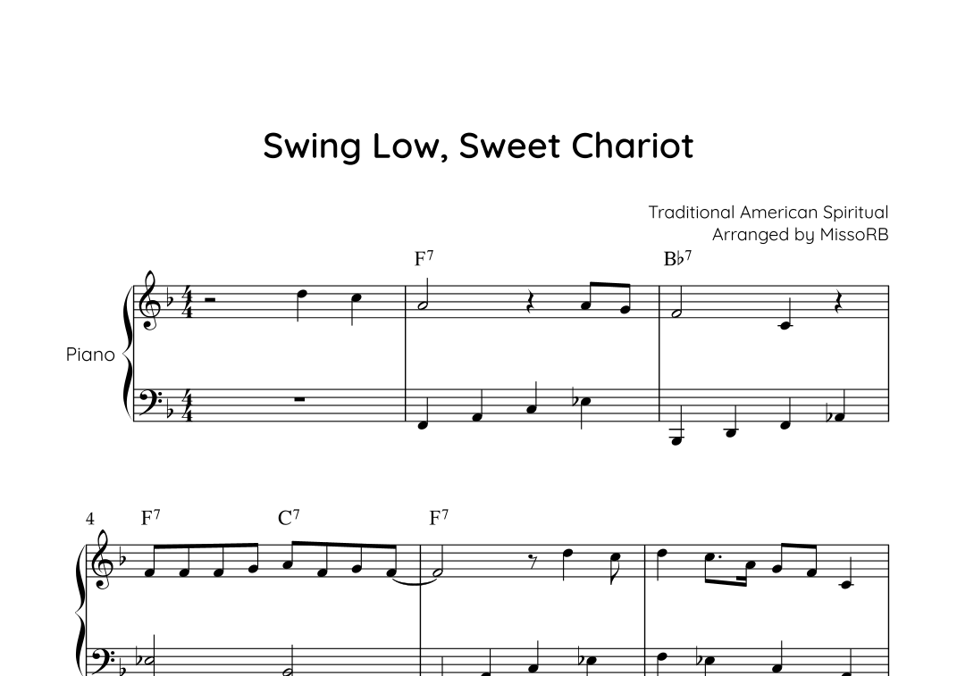Swing Low, Sweet Chariot - Cello in F With Chords - Easy (arr. MissoRB ...