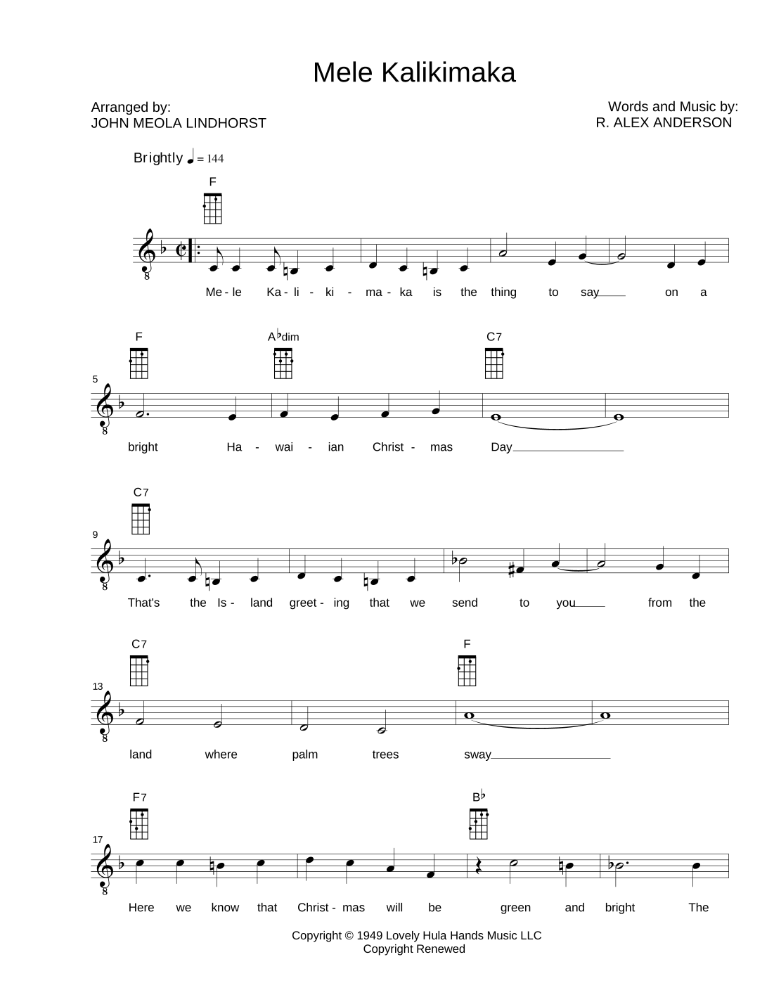 Mele Kalikimaka (arr. John Meola Lindhorst) by Jake Owen Sheet Music ...