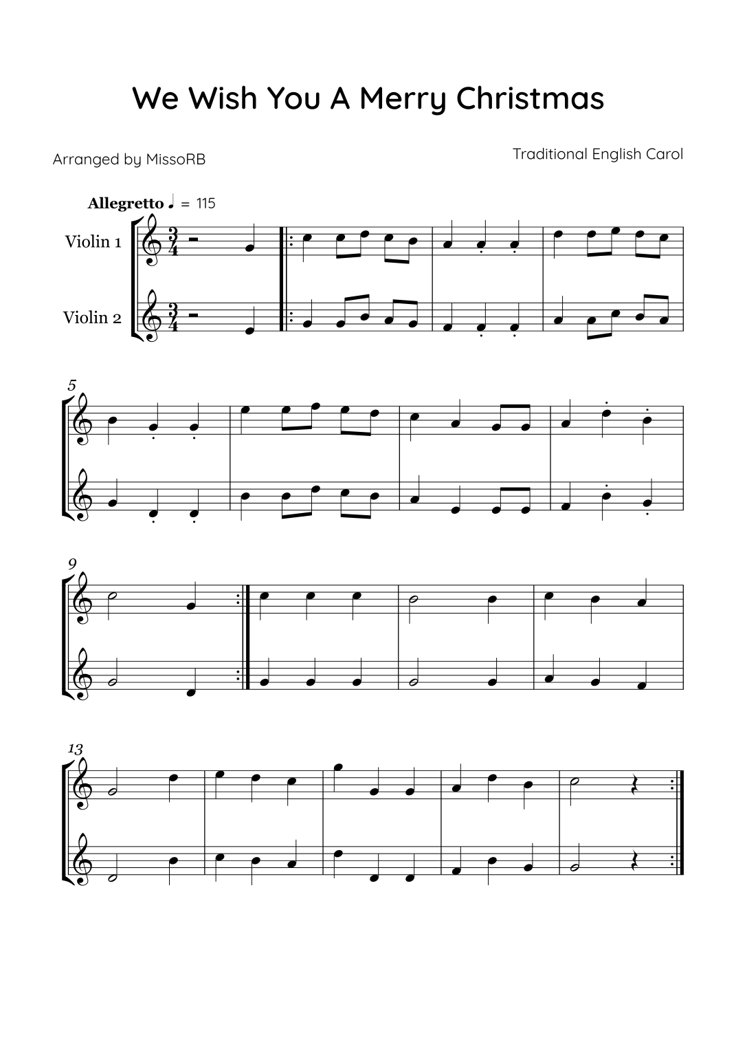 We Wish You a Merry Christmas - Trumpet Duet & Piano in C Major (Easy ...