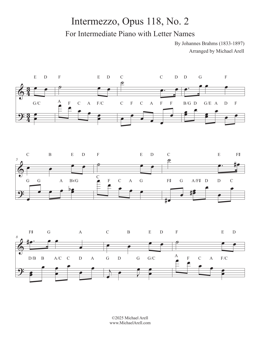 Brahms Intermezzo, Op. 118, No. 2 (arr. Michael Arell) por Johannes ...