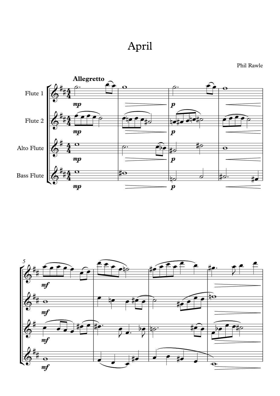 April - Flute Quartet Sheet Music | Phil Rawle | Woodwind Ensemble