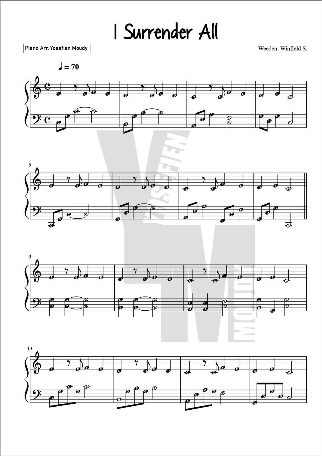 I Surrender All (arr. Yosefien Moudy) by Judson W. Van DeVente Sheet ...