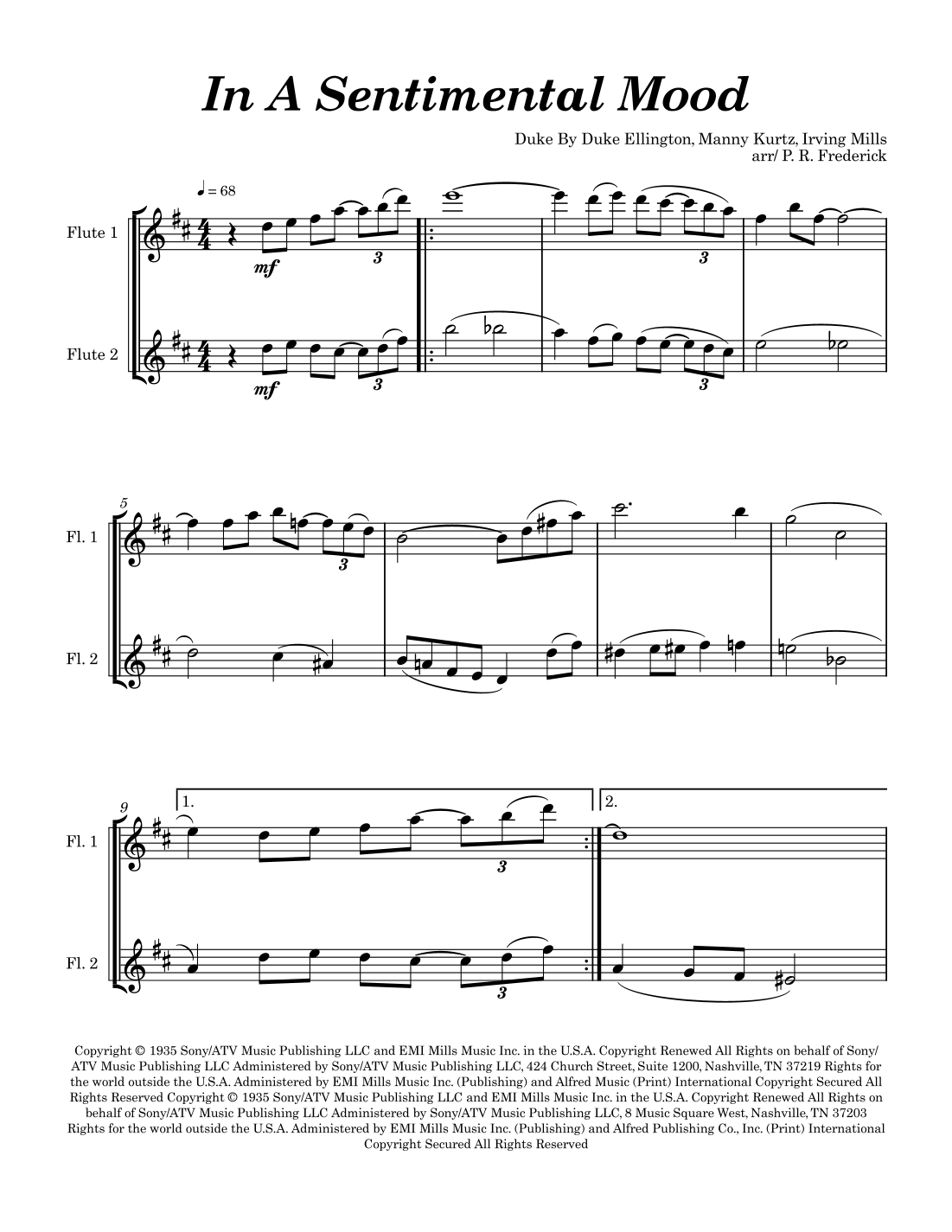 In A Sentimental Mood (arr. P. R. Frederick) by Duke Ellington Sheet ...