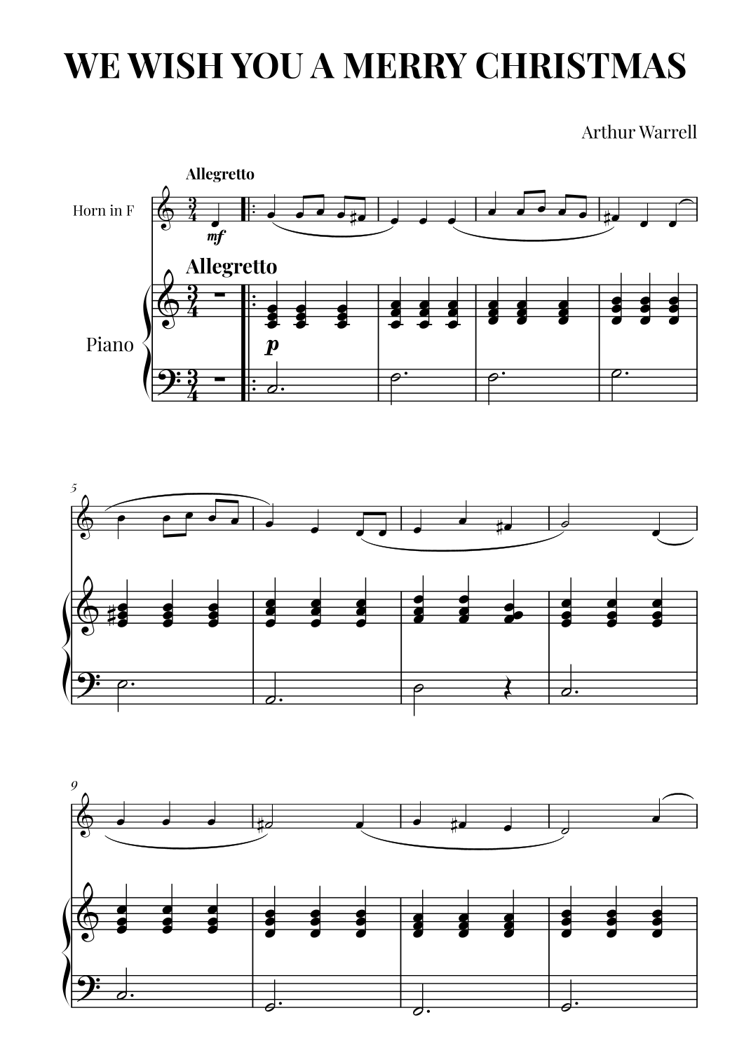 We Wish You a Merry Christmas - Horn in F and Piano (arr. Leonardo ...