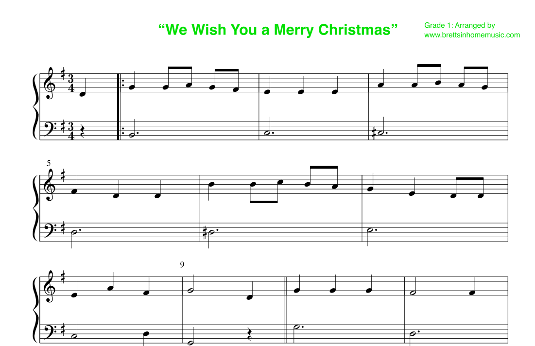 We Wish You a Merry Christmas (Grade 1) (arr. www.brettsinhomemusic.com ...