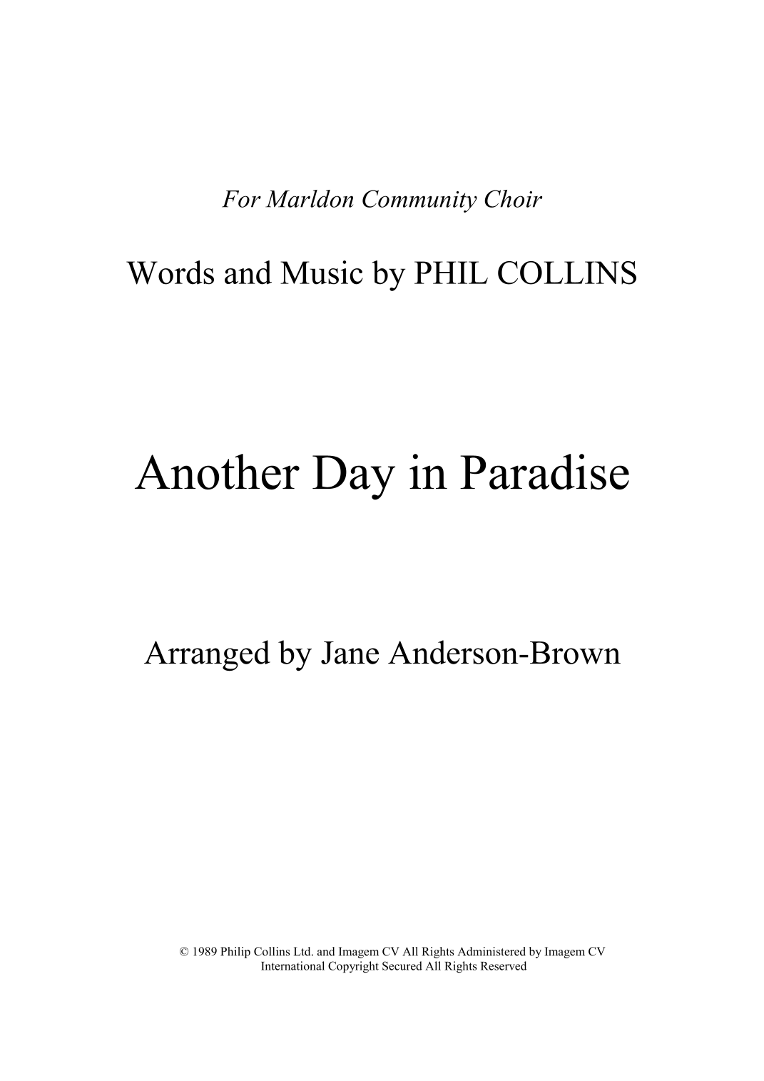 Another Day In Paradise (arr. Jane Anderson-Brown) par Phil Collins ...