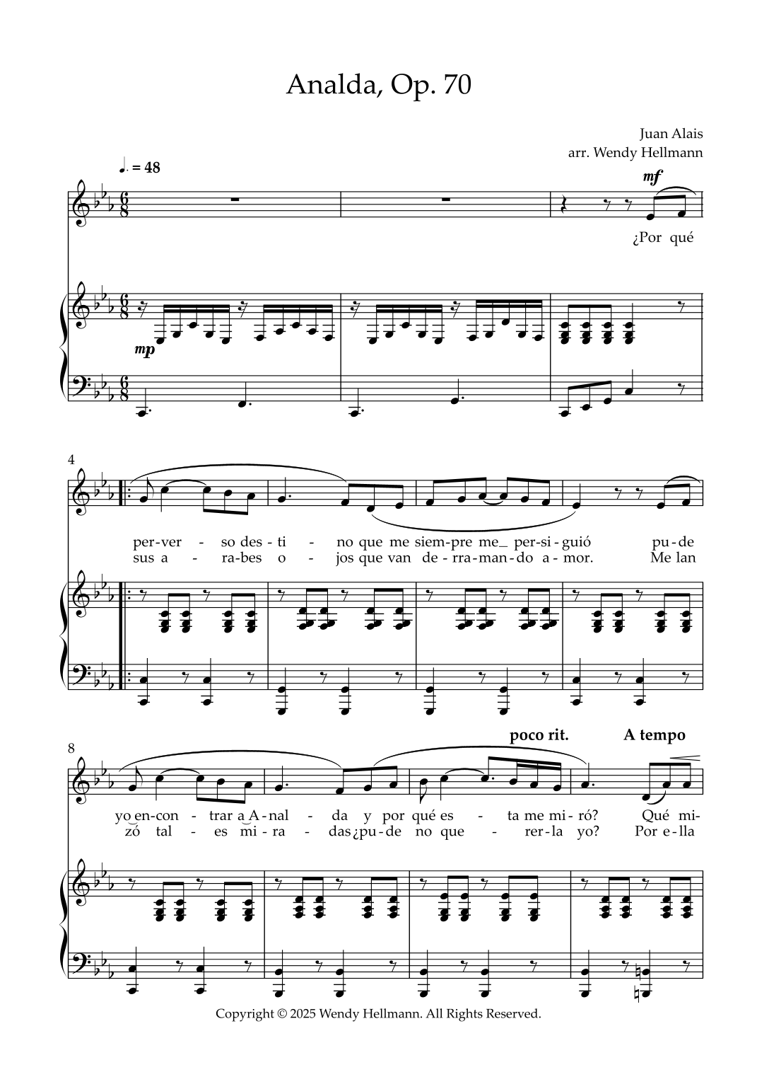 Analda, Op. 70 (low voice) (arr. Wendy Hellmann) by Juan Alais Sheet Music for Piano & Vocal at ...