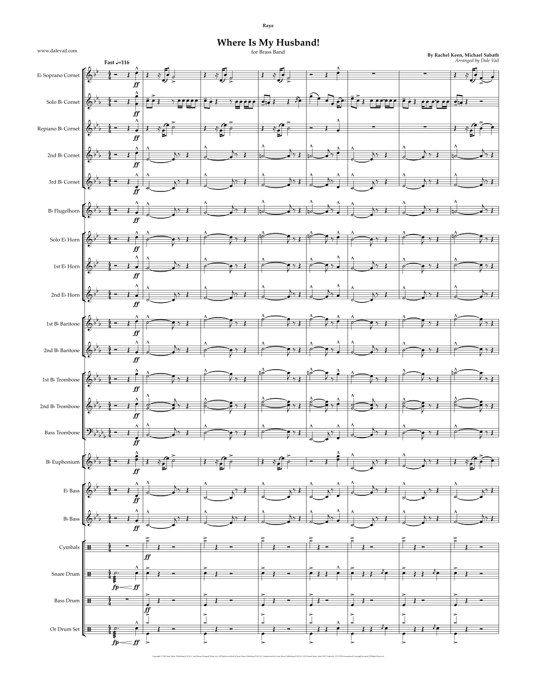 Where Is My Husband! (arr. Dale Vail) by RAYE Sheet Music for Brass ...