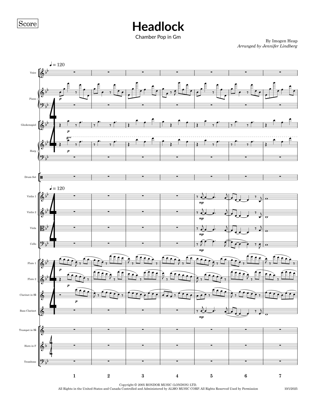 Headlock (arr. Jennifer Lindberg) by Imogen Heap Sheet Music for ...