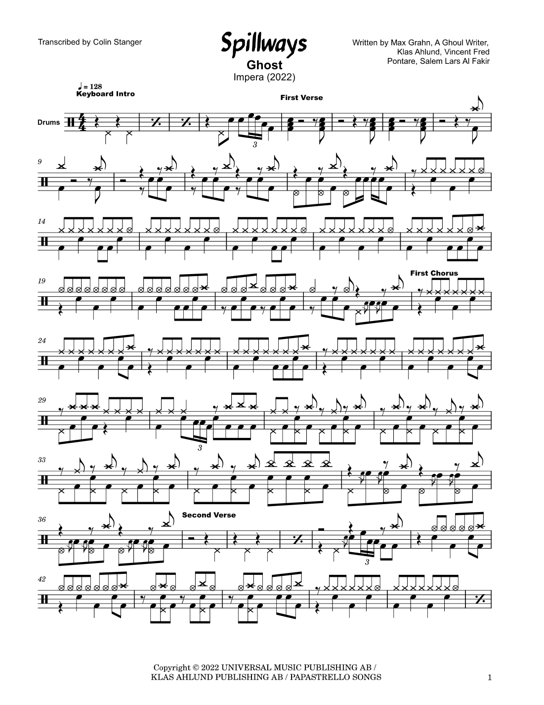 Spillways (arr. Colin Stanger) by Ghost Sheet Music for Drums at Sheet ...