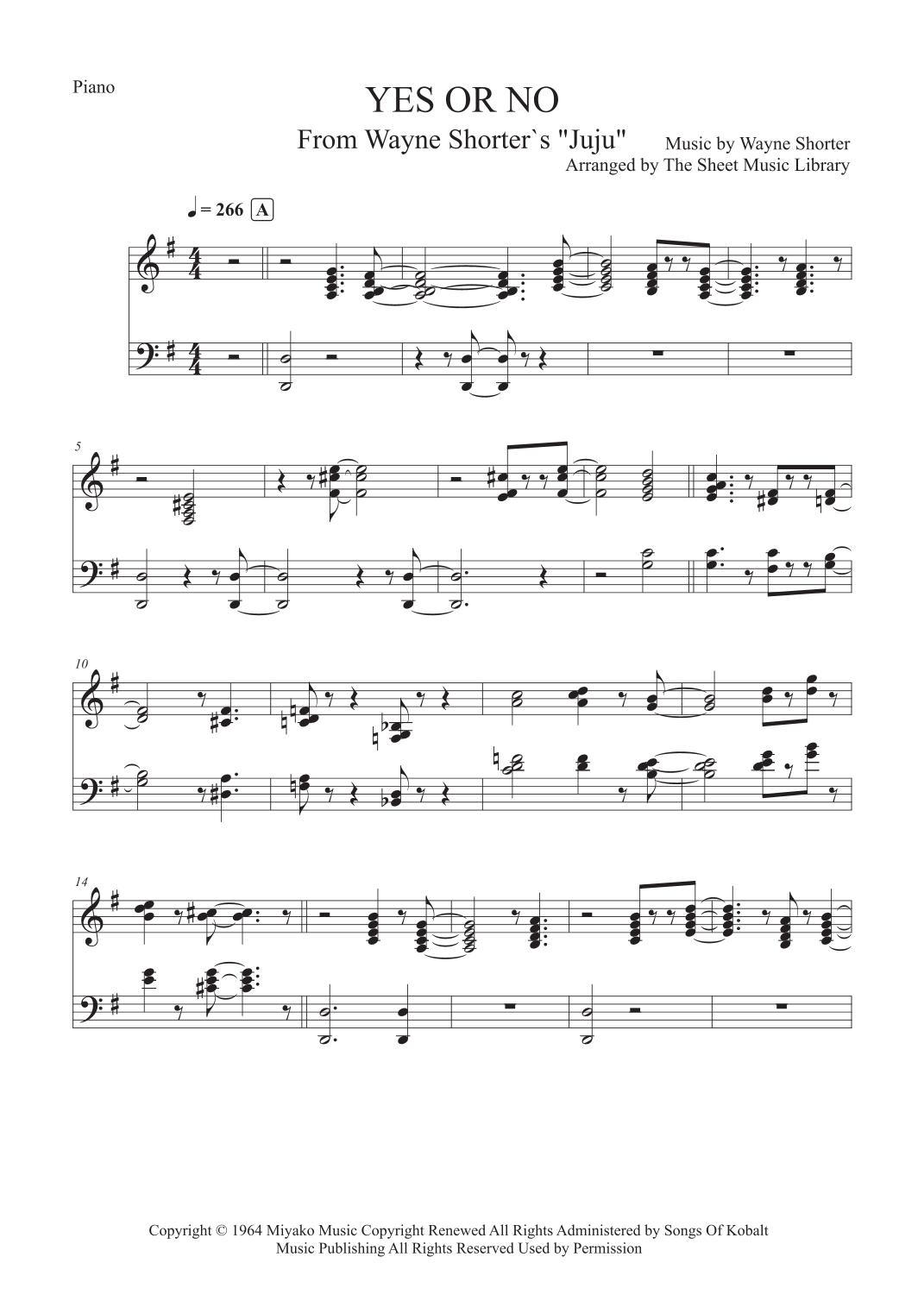 Yes Or No (arr. The Sheet Music Library) by Wayne Shorter Sheet Music ...