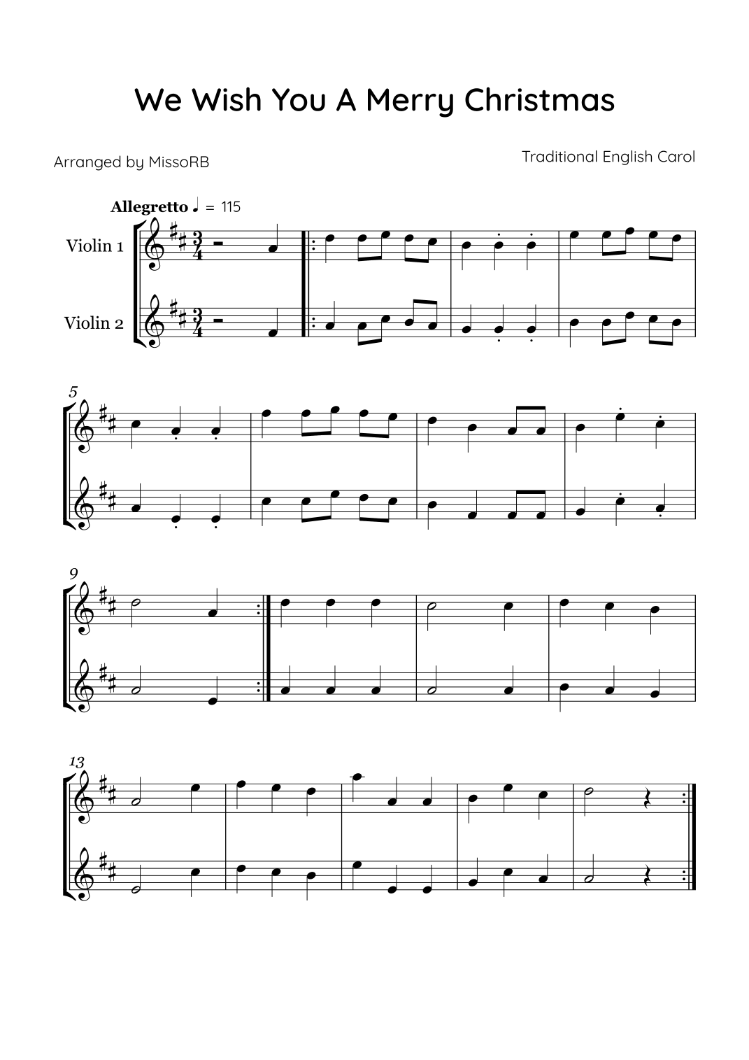 We Wish You a Merry Christmas - Trumpet Duet & Piano in D Major (Easy ...