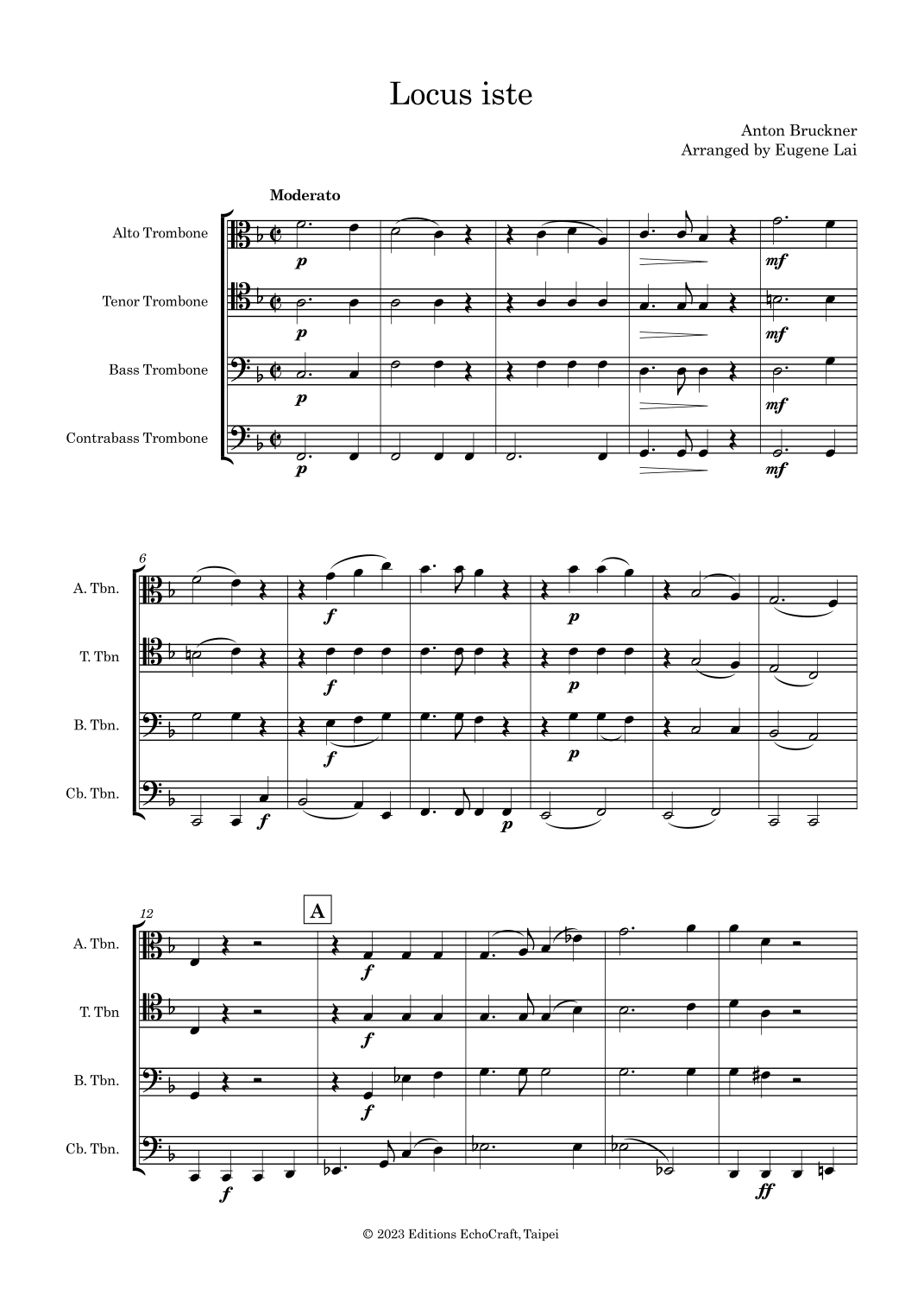Locus Iste (arr. Eugene Lai) by Anton Bruckner Sheet Music for Brass ...