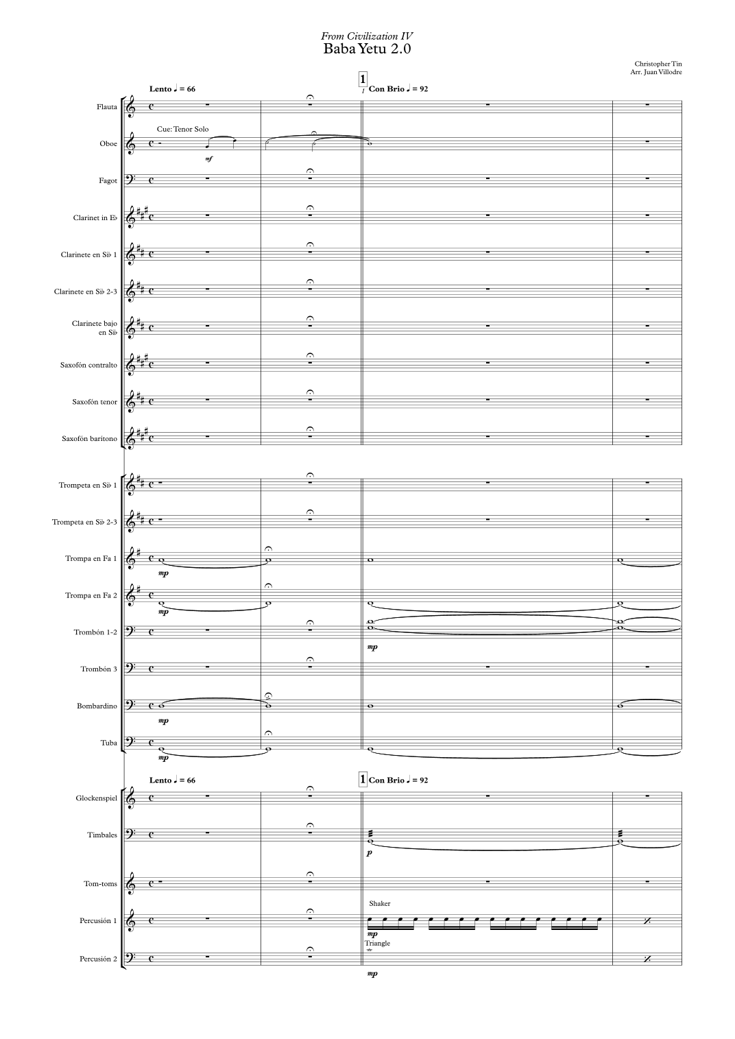 Baba Yetu (arr. Juan Villodre) by Christopher Tin Sheet Music for Concert Band at Sheet Music Direct