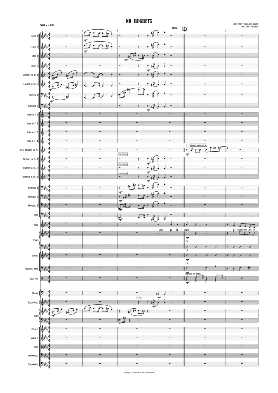 No Regrets (arr. Daryl McKenzie) by Harry Tobias Sheet Music for Full Orchestra at Sheet Music ...