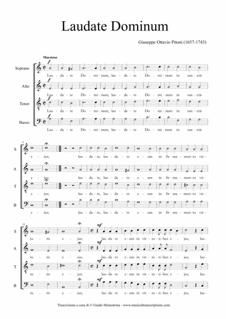 Giuseppe Ottavio Pitoni (1657-1743) - Laudate Dominum a 4 (arr. Guido ...