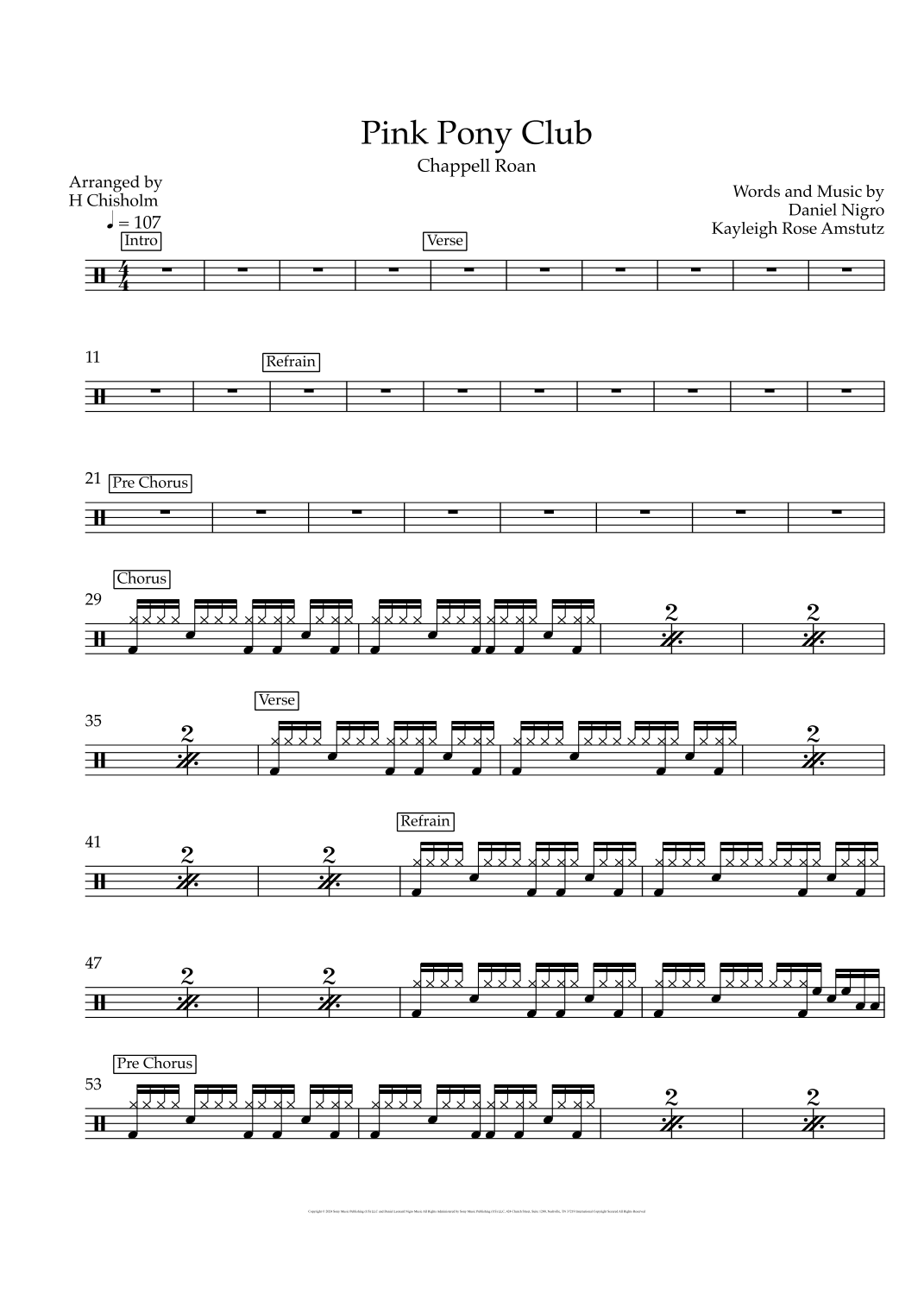 Pink Pony Club (arr. H Chisholm, Drum Sheet Finder) by Chappell Roan ...