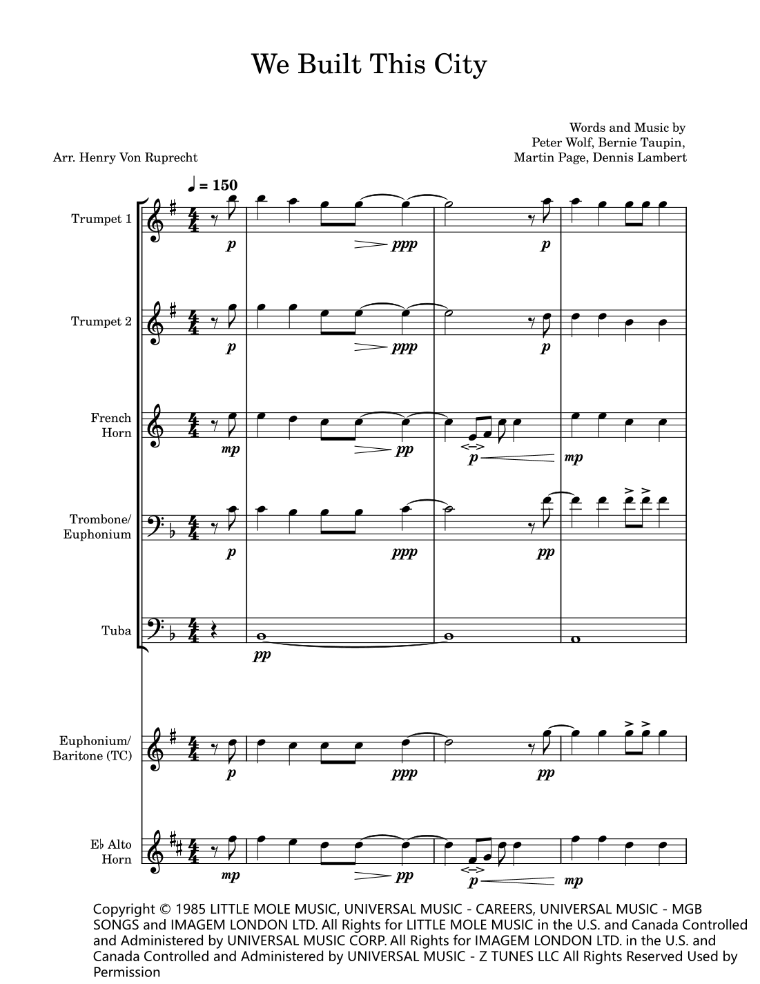 We Built This City (arr. Henry Von Ruprecht) by Starship Sheet Music ...