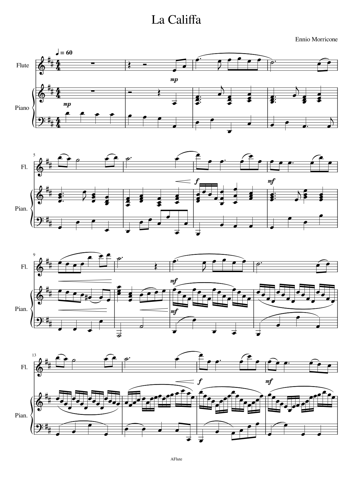 La Califfa (arr. AFlute) by Ennio Morricone Sheet Music for Flute and ...