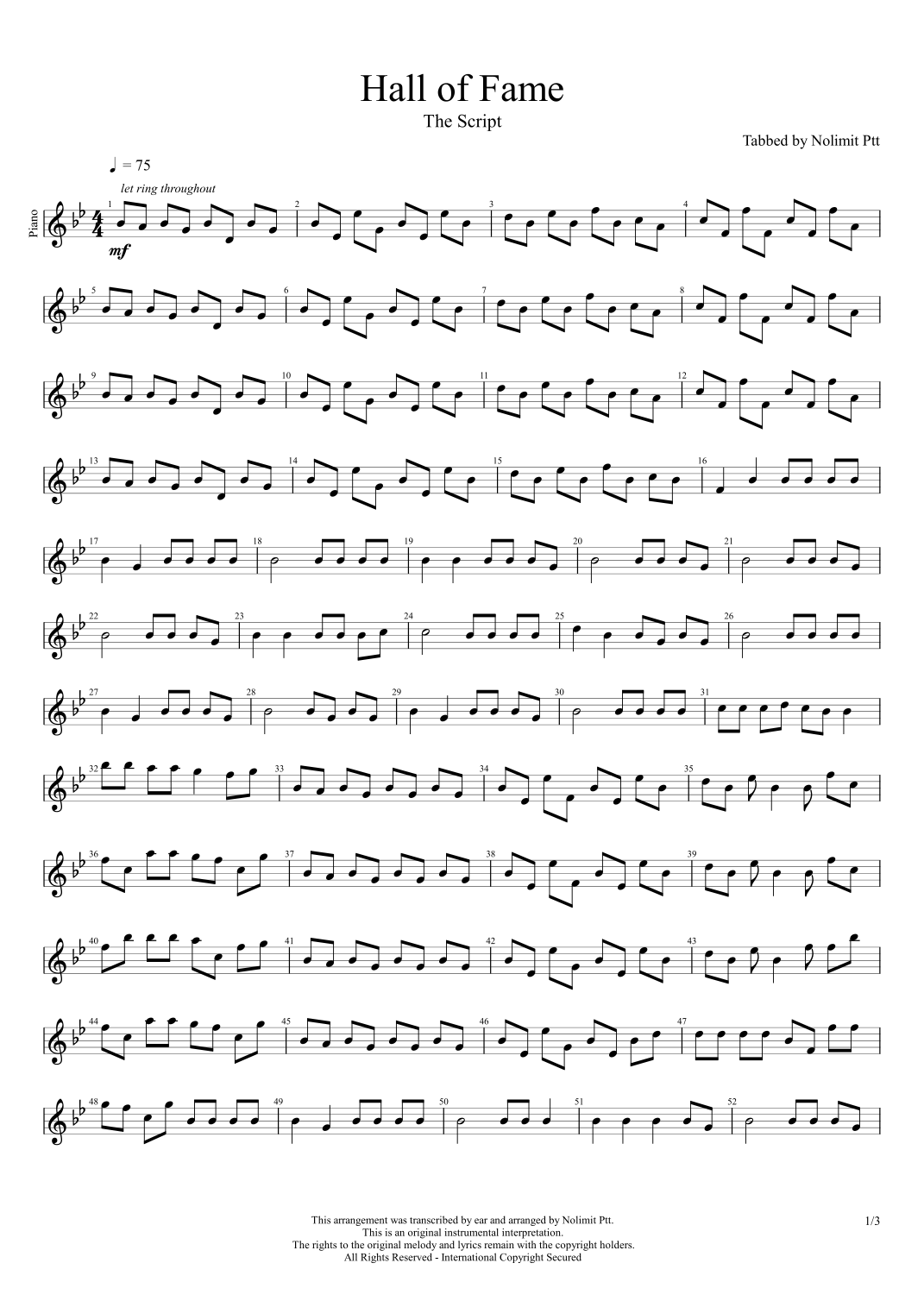 Hall of Fame (arr. Righty) by Thë Script Sheet Music for Easy Piano at ...