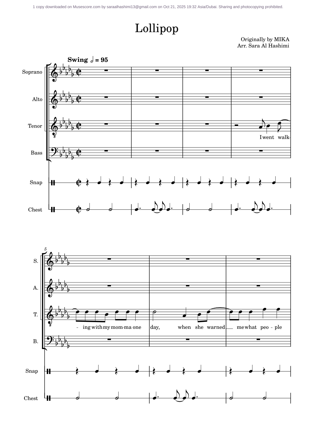 Lollipop (arr. Sara Al Hashimi) by Mika Sheet Music for SATB Choir at ...