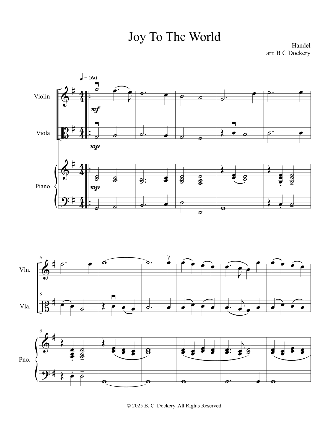 Joy to the World (Violin and Viola Duet with Piano Accompaniment) (arr ...