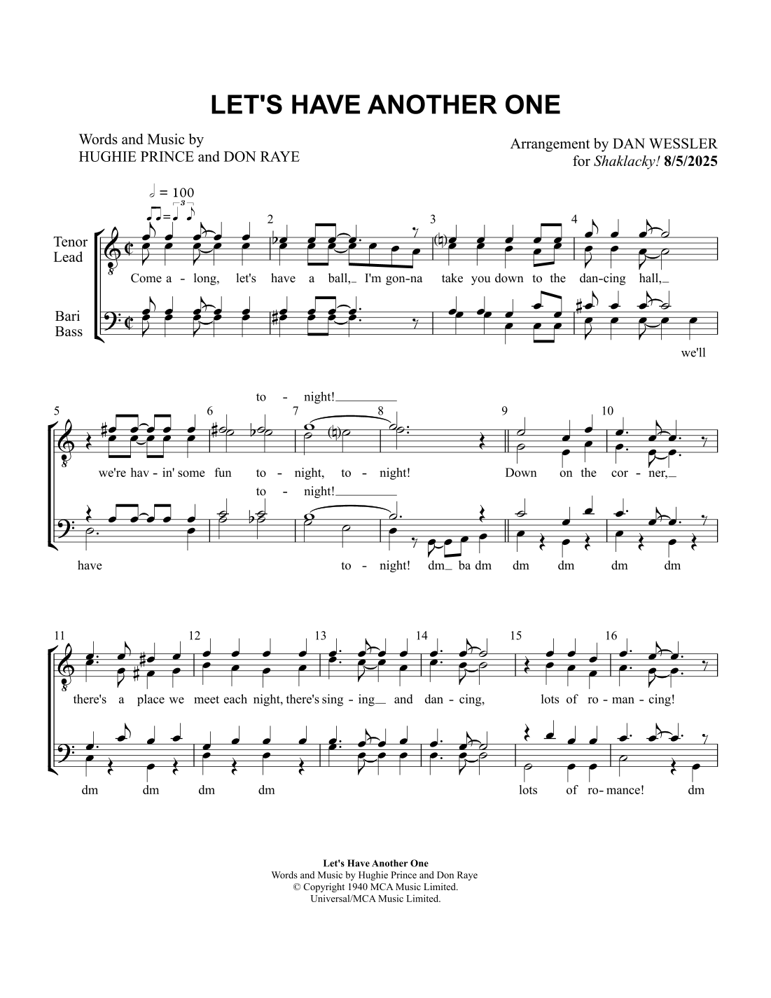 Let's Have Another One (arr. Dan Wessler) by Andrews Sisters Sheet ...