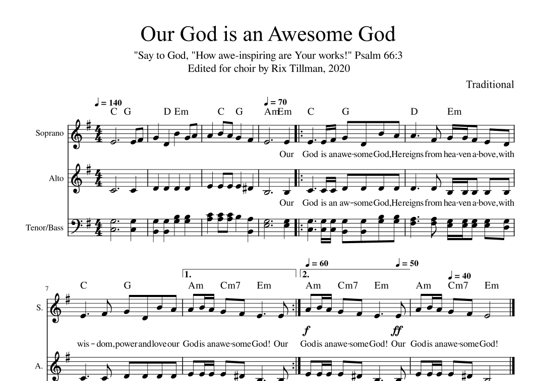 OOur God is an Awesome God (arr. Unknown) by Traditional Sheet Music ...