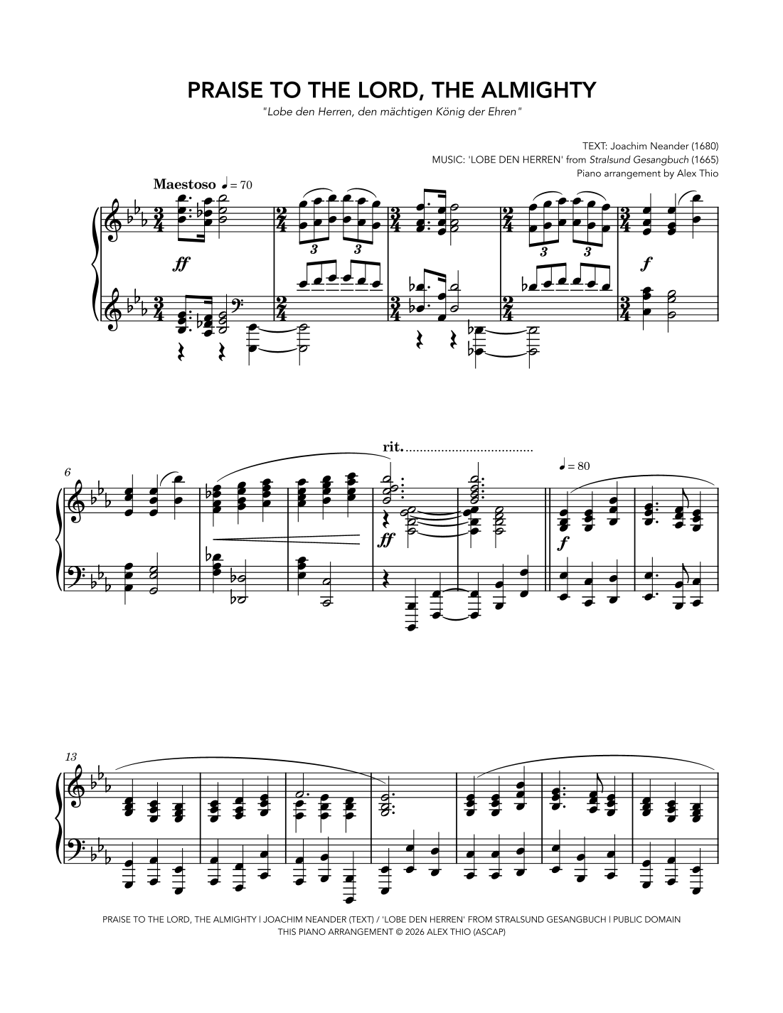 Praise to the Lord, The Almighty (arr. Alex Thio) by Alex Thio Sheet ...