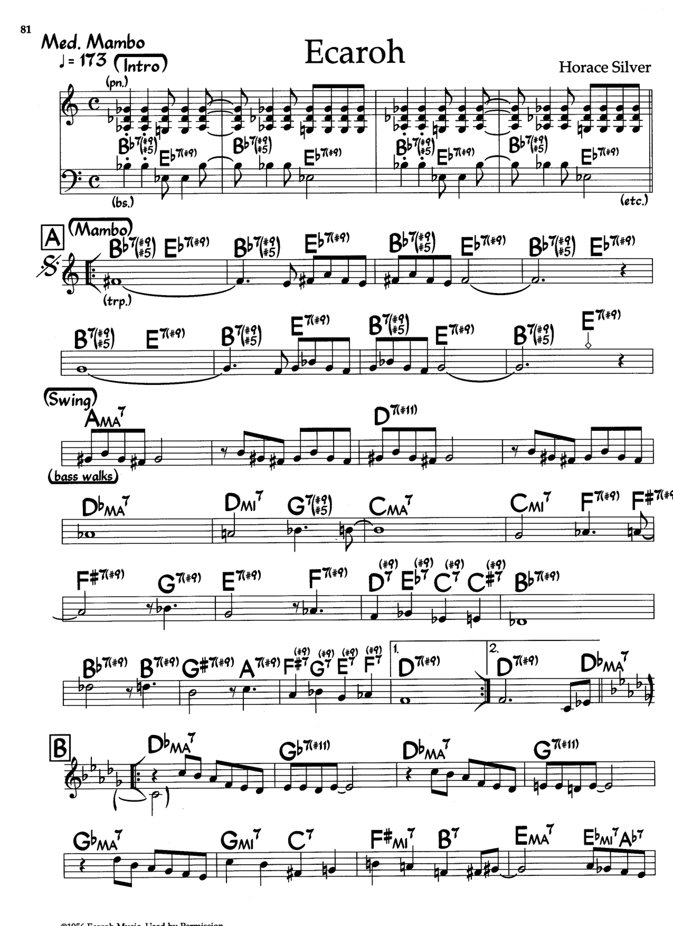 Ecaroh - Lead Sheet (arr. Horace Silver) von Horace Silver Noten zum ...