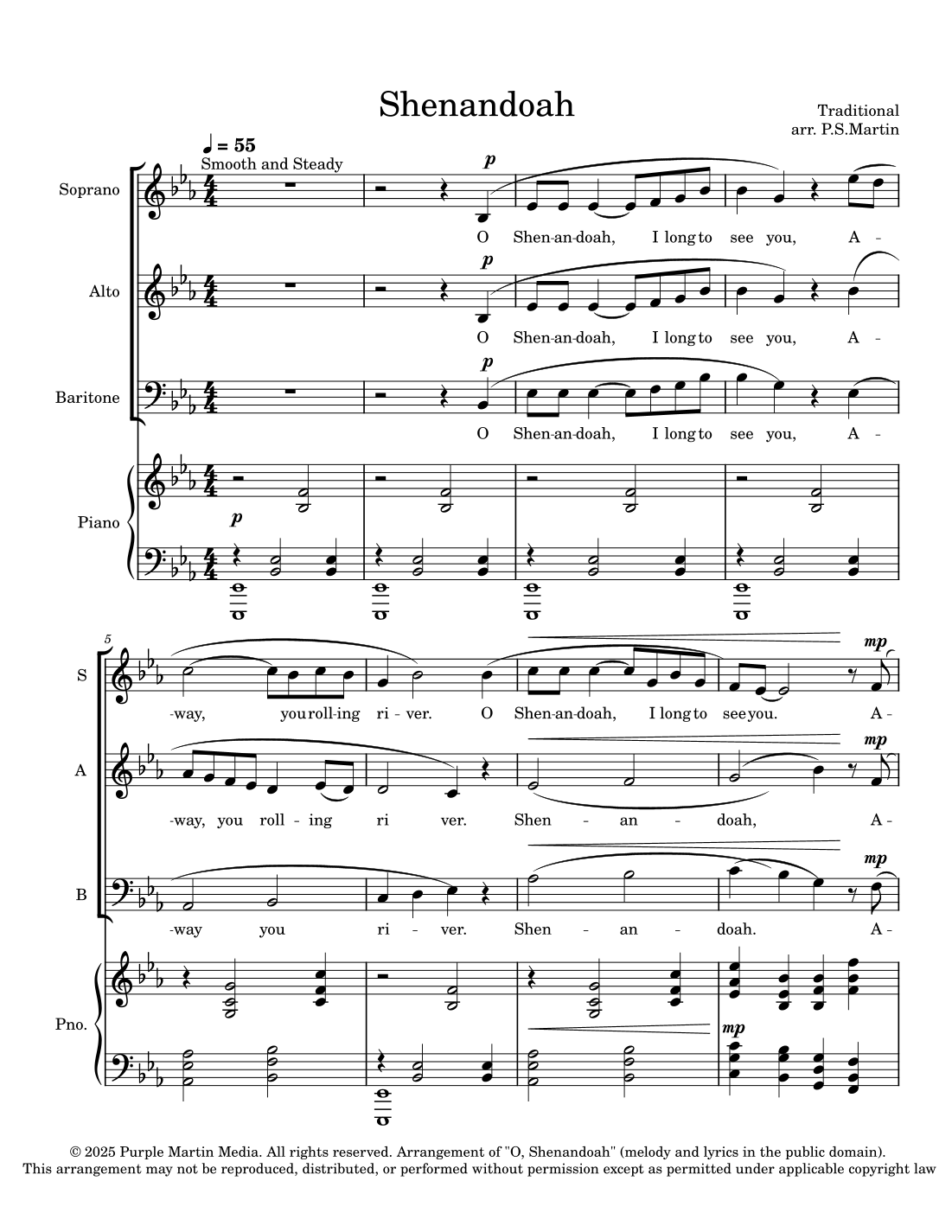 O Shenandoah by P. S. Martin Sheet Music for SAB Choir at Sheet Music ...