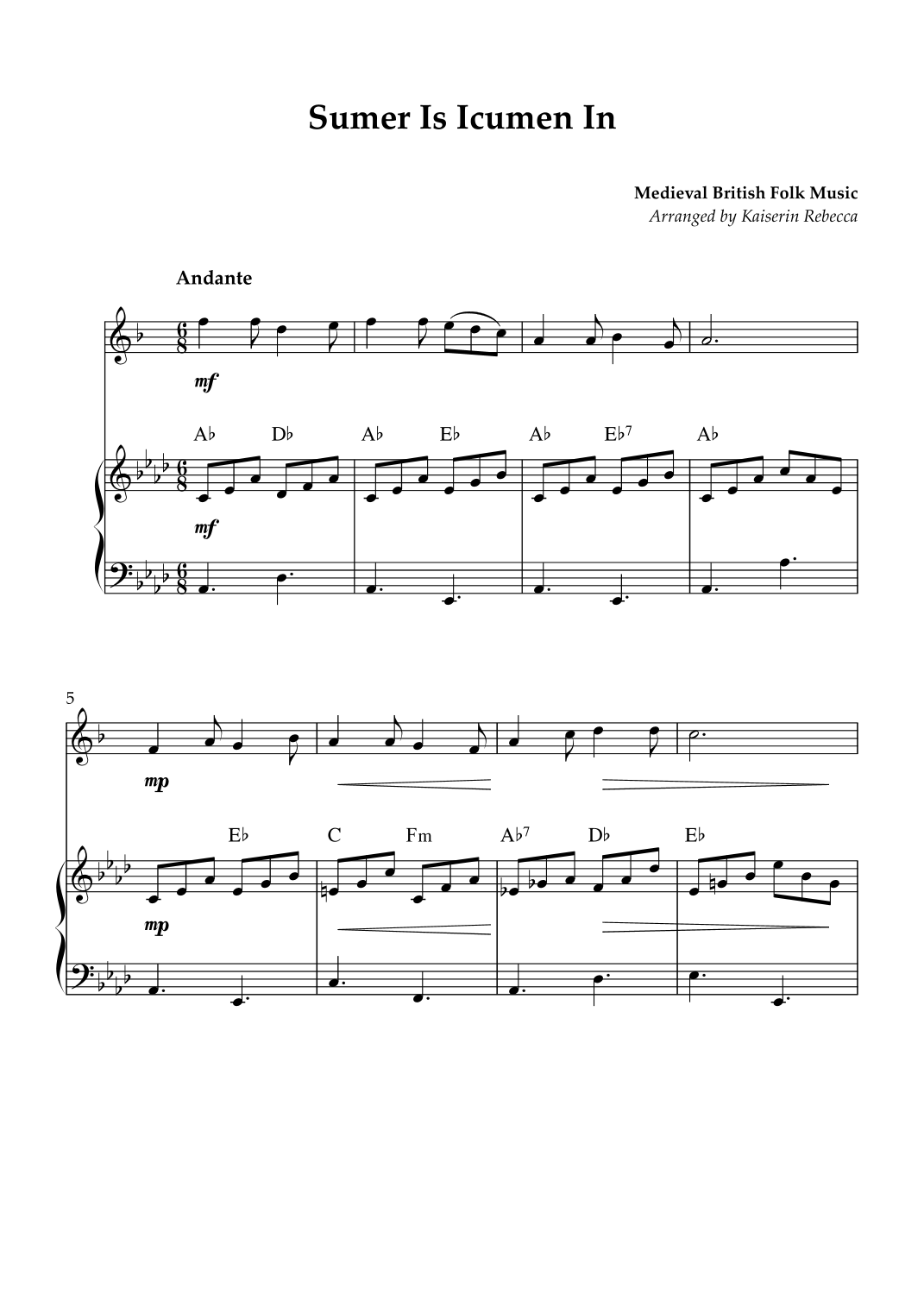 Sumer Is Icumen In (arr. Kaiserin Rebecca) by Medieval British Folk ...