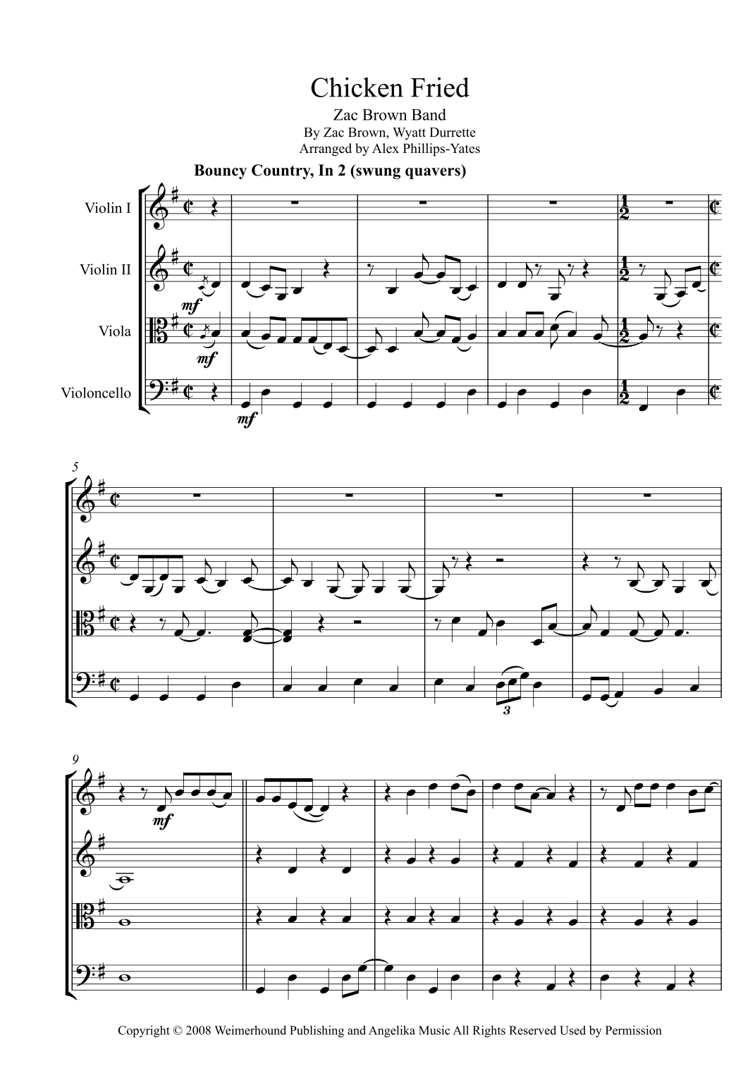 Chicken Fried (arr. Alex Phillips-Yates) by Zac Brown Band Sheet Music ...